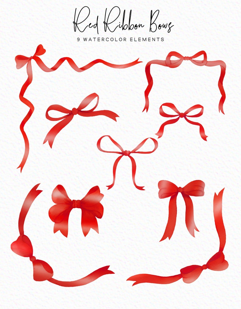 Handpainted Red Ribbon Bows - Bow Frames Clipart - Watercolor Bows ...
