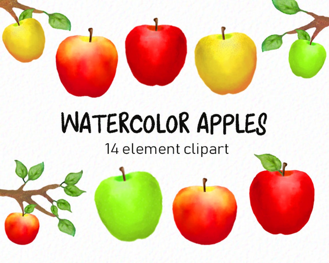 Apple Clip Art Watercolor Apples Fruit Clip Art Fall Clip | Etsy