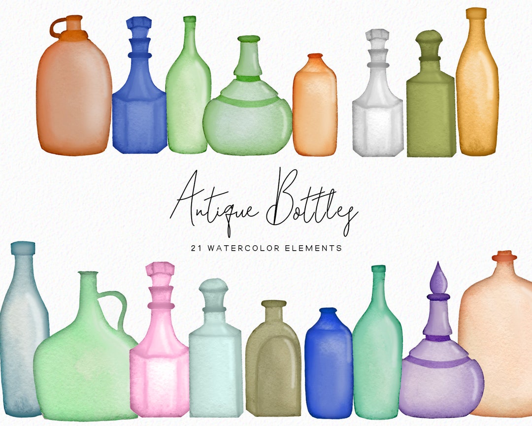 Antique Bottles Watercolor Bottle Clipart Fancy Vintage Bottles ...
