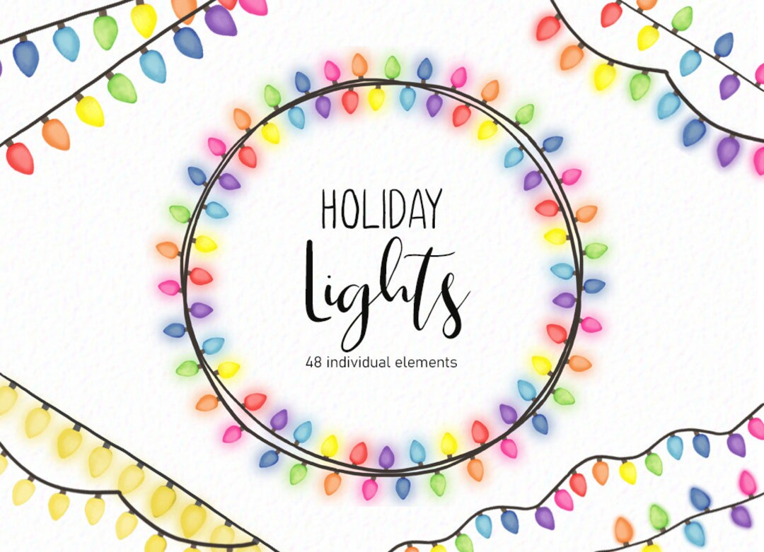 Handpainted Christmas Lights Clipart – Holiday String Lights (digital ...