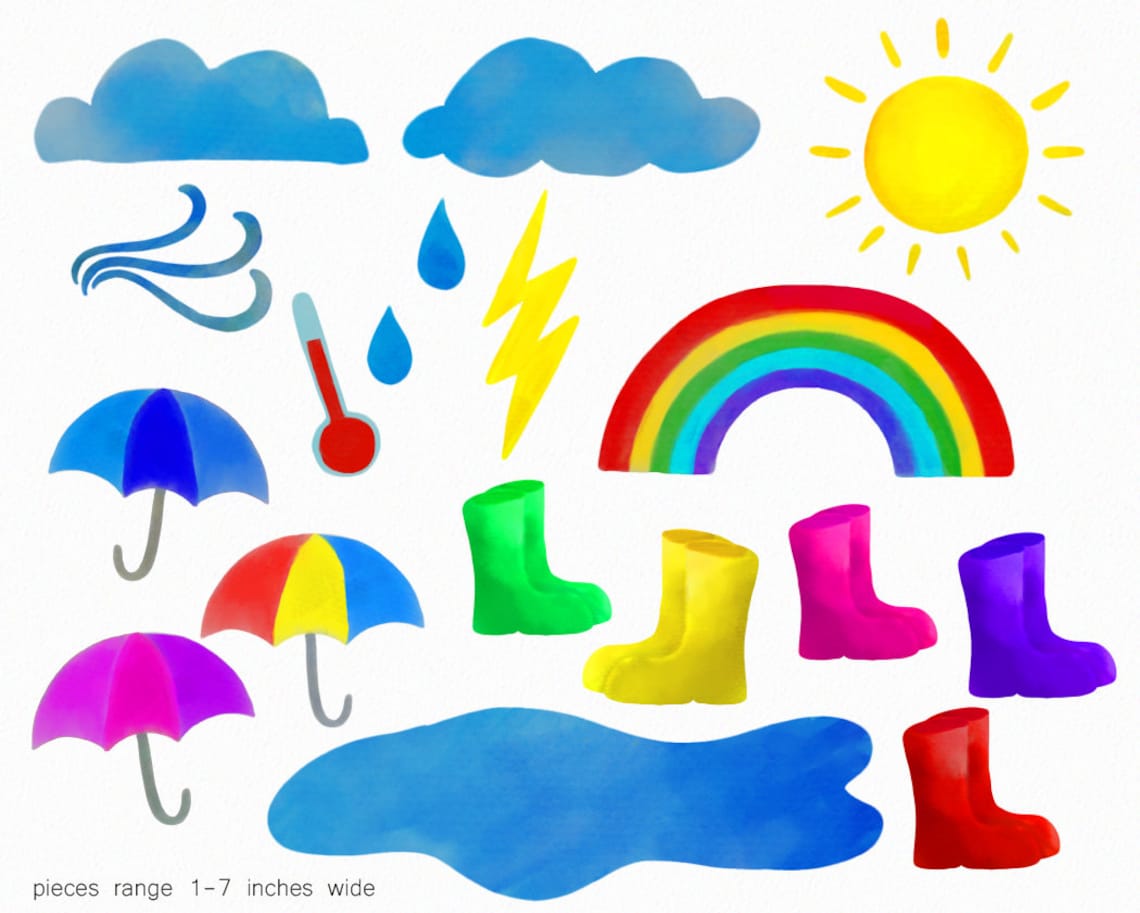 Watercolor Weather Rainboot Clip Art Spring Clip Art - Etsy