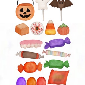 Watercolor Halloween Candy Clipart: Trick or Treat Graphics (digital ...