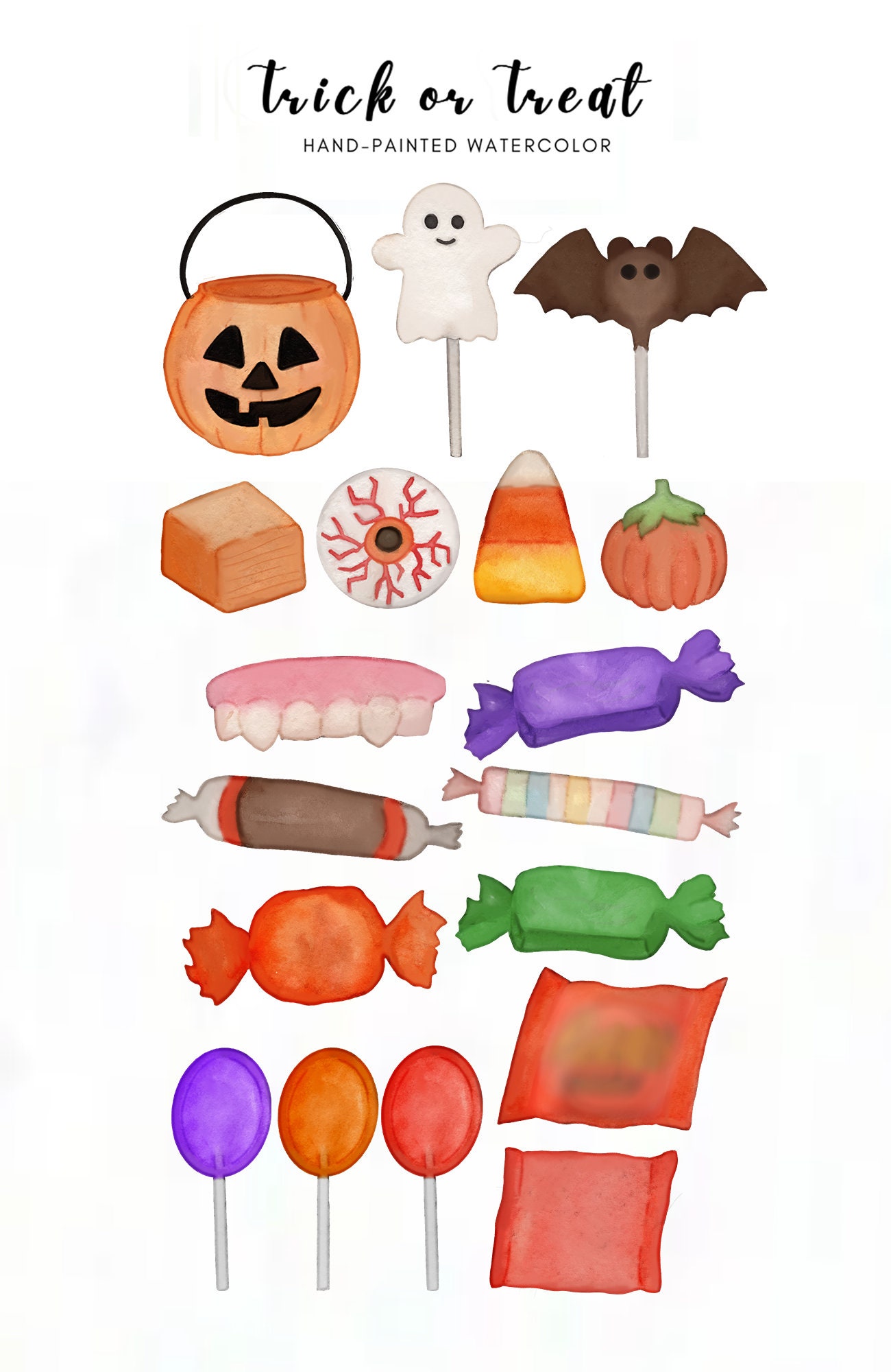 Watercolor Halloween Candy Clipart: Trick or Treat Graphics (digital ...