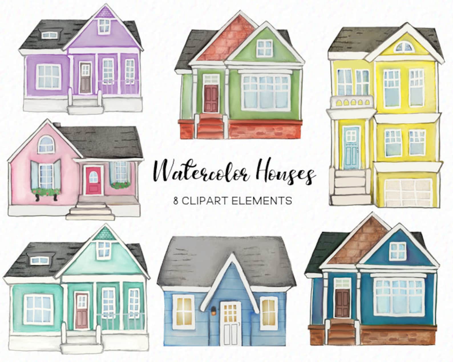 Watercolor Houses Clipart Home Clipart Cottage Clipart | Etsy