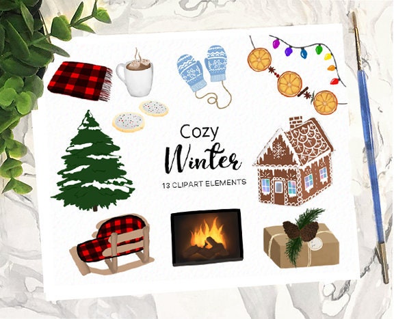 Winter Clipart Cozy clipart Christmas Clipart Holiday | Etsy
