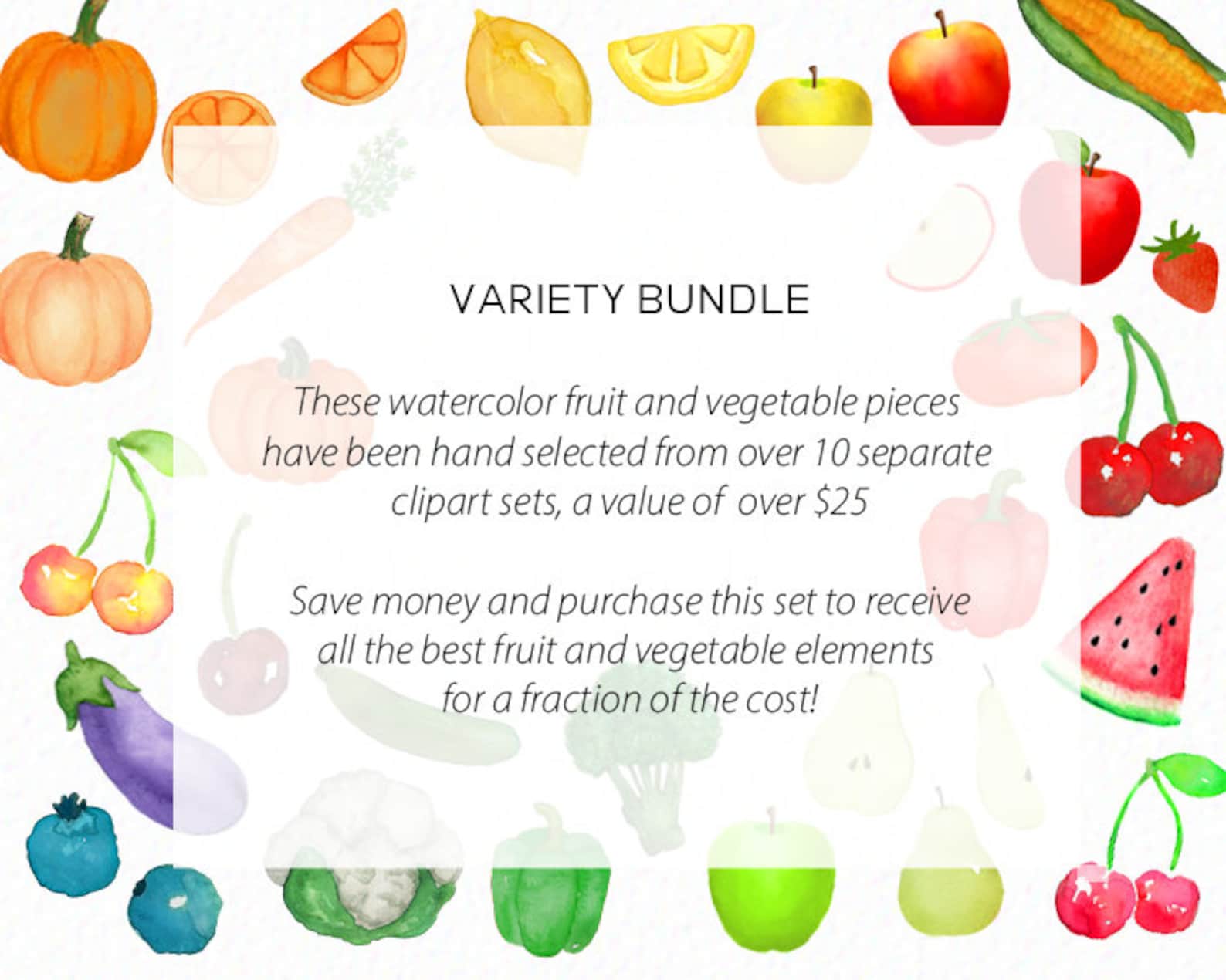 Watercolor Fruit and Vegetable Clipart Food Clipart Veggie - Etsy