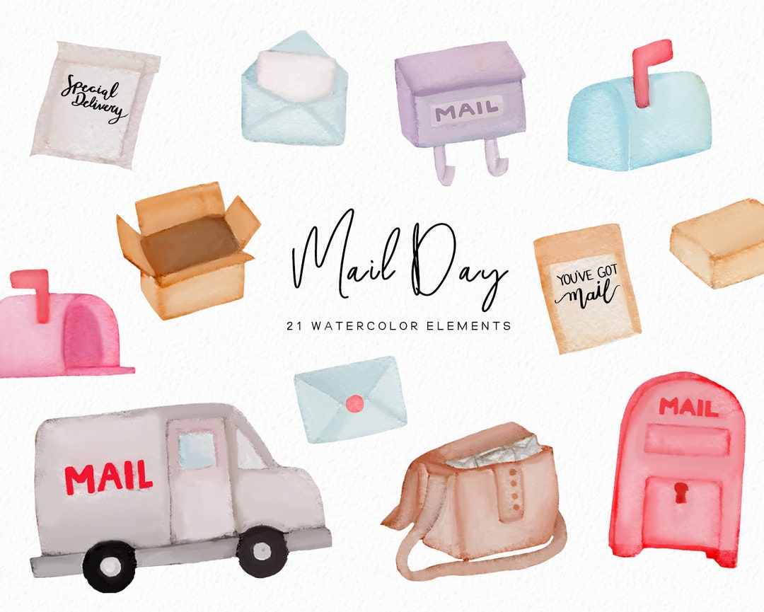 Handpainted Watercolor Mail Clipart - Mail Day Clipart - Delivery ...