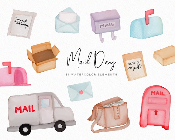 Watercolor Mail Clipart Mail Day Clipart Delivery Clipart | Etsy