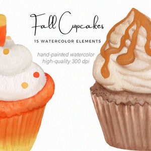 Watercolor Fall Cupcakes - Pumpkin Cupcakes - Halloween Cupcakes ...