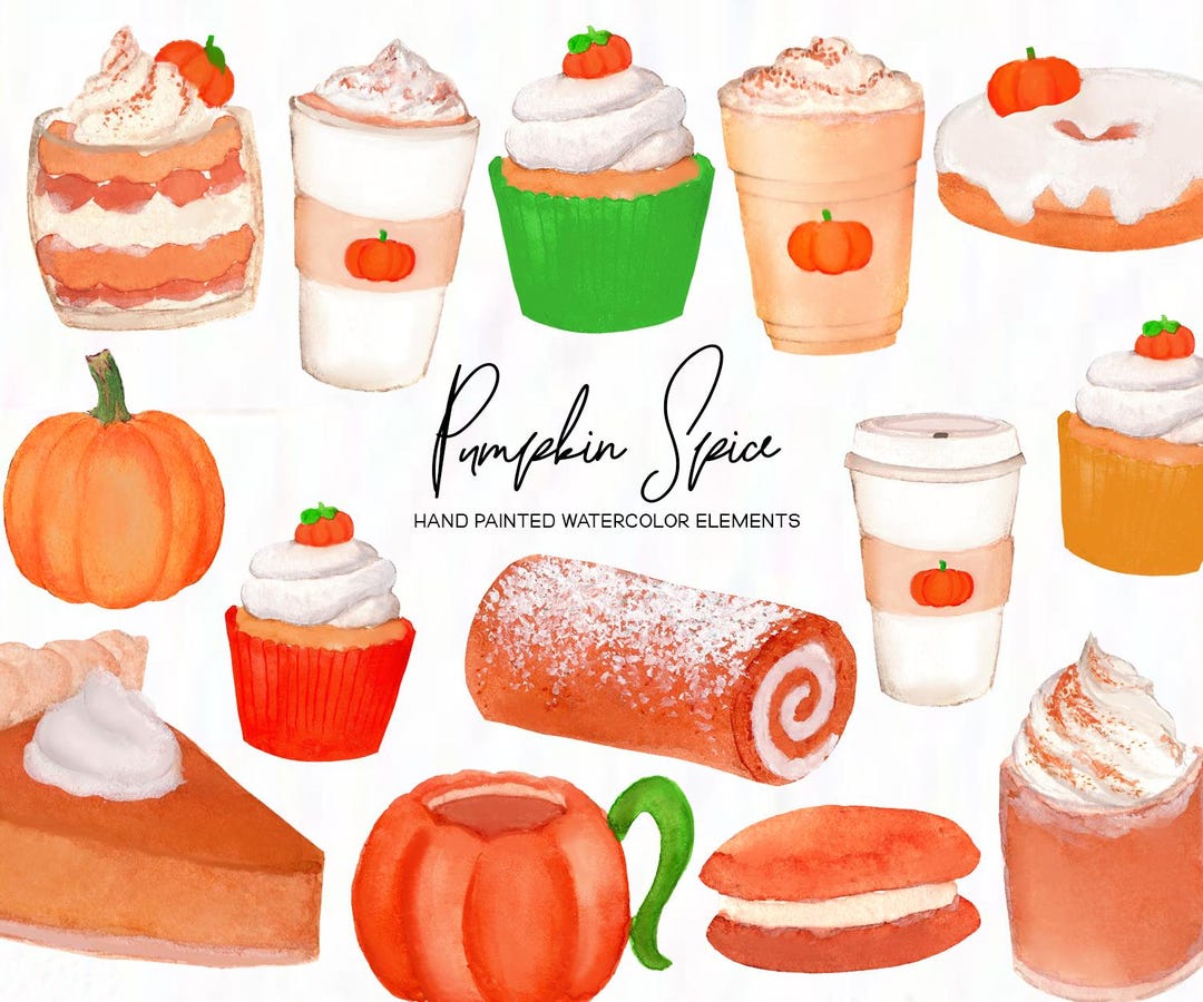 Handpainted Pumpkin Spice - Watercolor Fall Clipart - Pumpkin Desserts ...