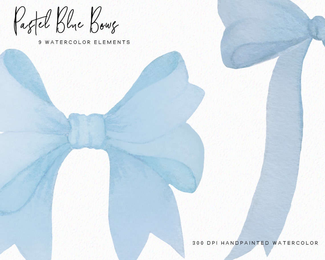 Pastel Blue Watercolor Bows Bow Frames Clipart Watercolor - Etsy