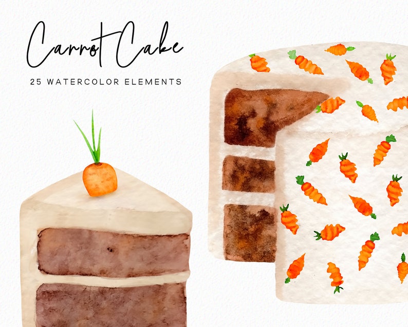 Handpainted - Watercolor Carrot Cake Clipart - Baking Clipart - Food ...