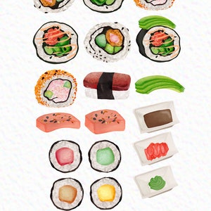 Sushi Clipart Watercolor Sushi Sushi Rolls, Nigiri, Sashimi, Sushi ...
