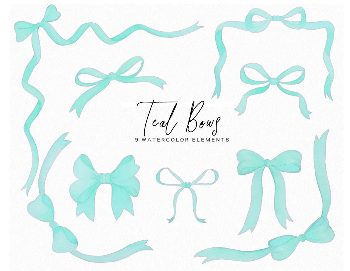 Handpainted Teal Watercolor Bow Clipart | Frames (digital Download) - Etsy