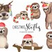 Watercolor Sloths Christmas Clipart Holiday Sloth Clipart Snow Clipart ...
