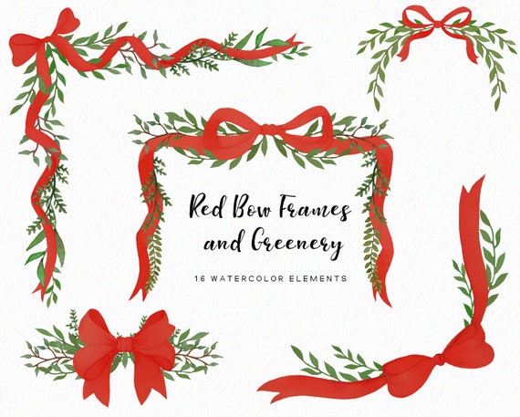 Red Watercolor Bows Bow Frames Clipart Christmas Bow - Etsy