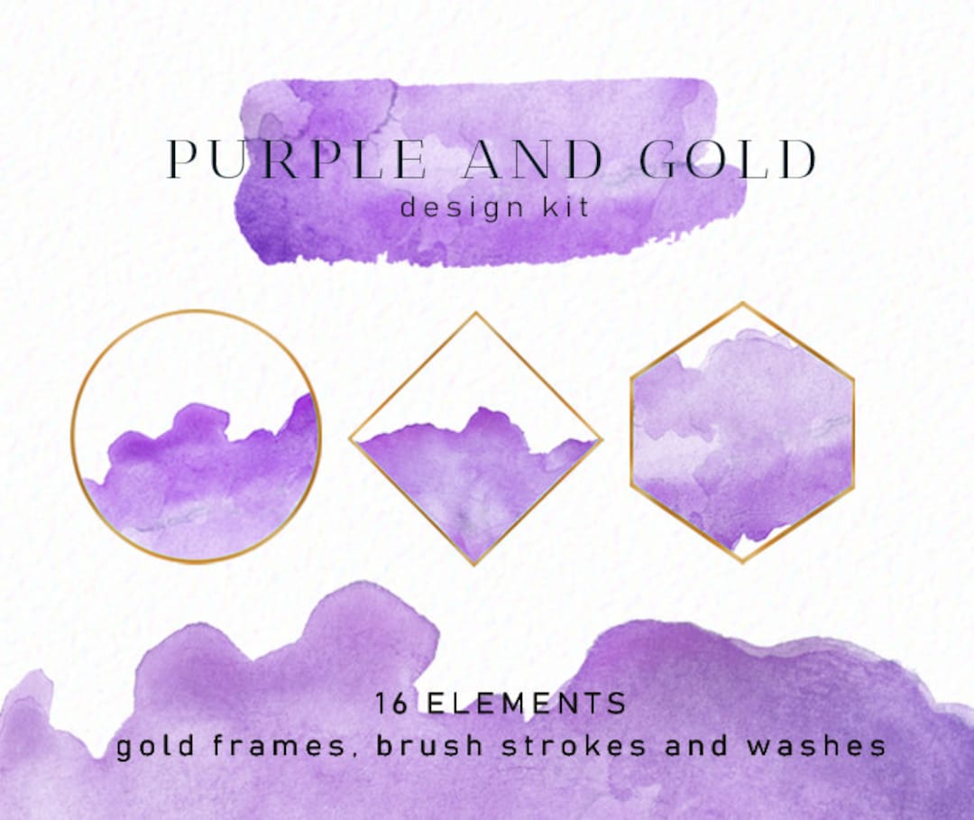 Purple and Gold Watercolor - Purple Brush Strokes - Watercolor Brush ...