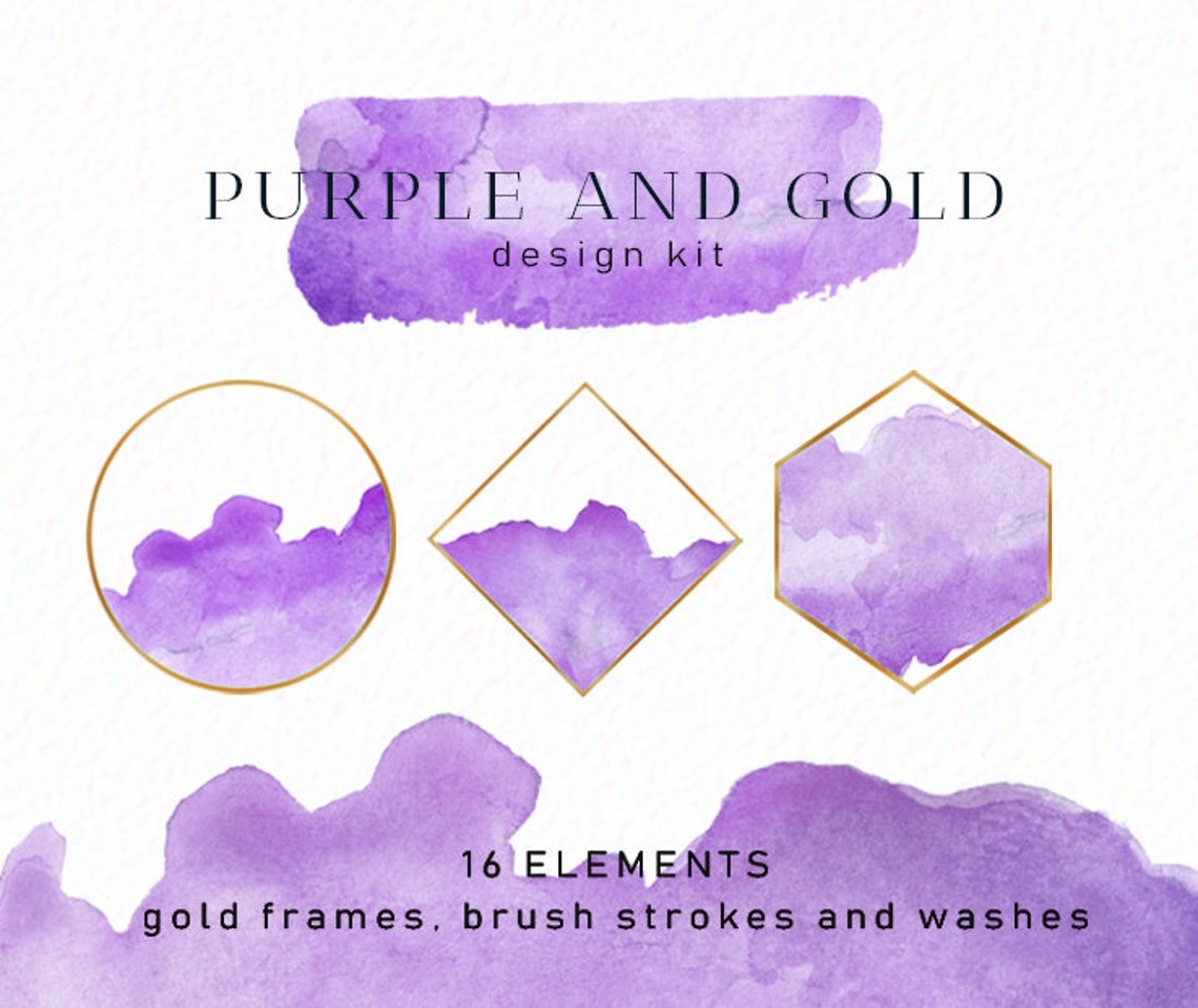 Purple and Gold Watercolor Purple Brush Strokes Watercolor - Etsy