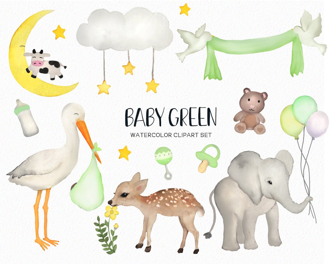 Handpainted Baby Green Clipart -gender Neutral Baby Graphics ...