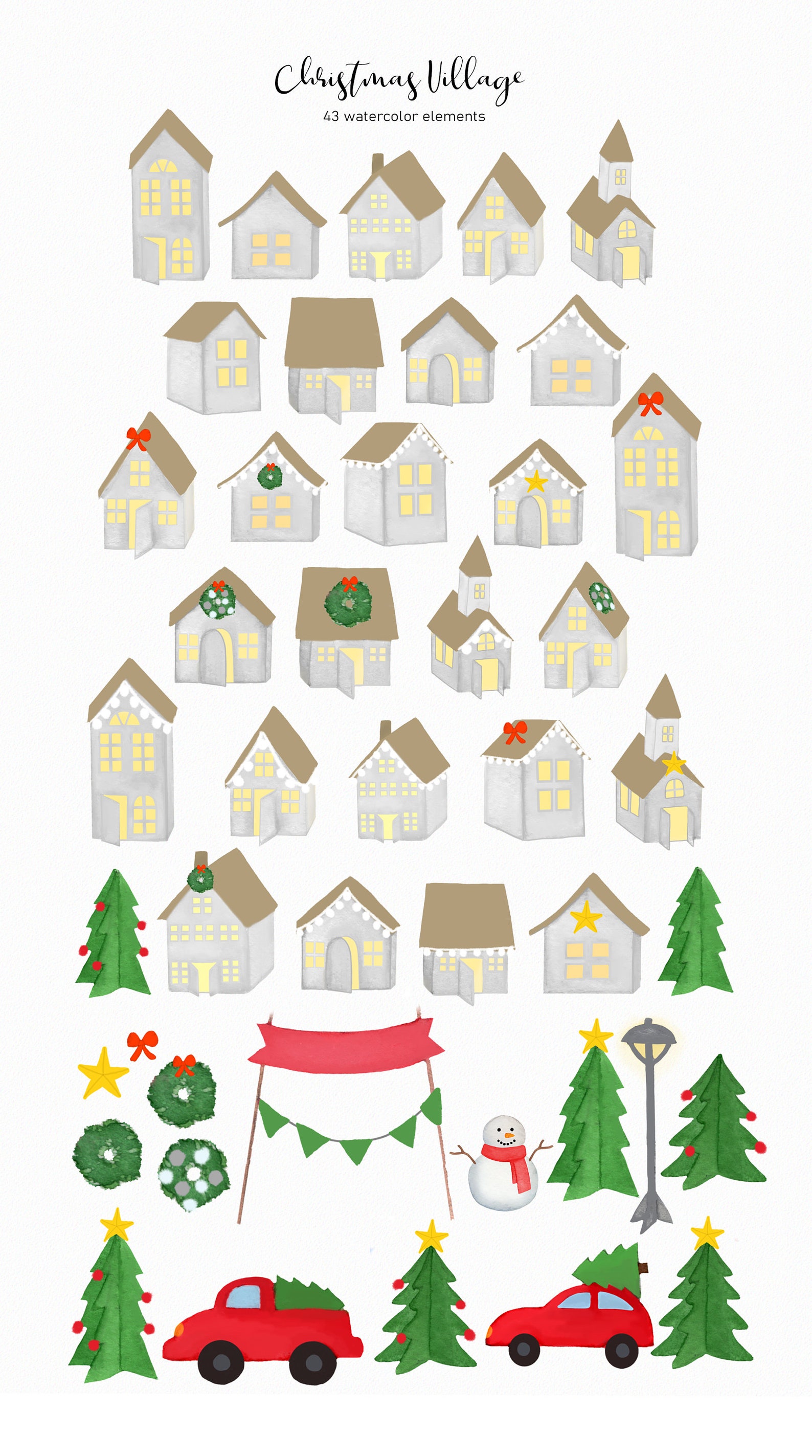 Christmas Village Clipart Winter Clipart Christmas Houses | Etsy