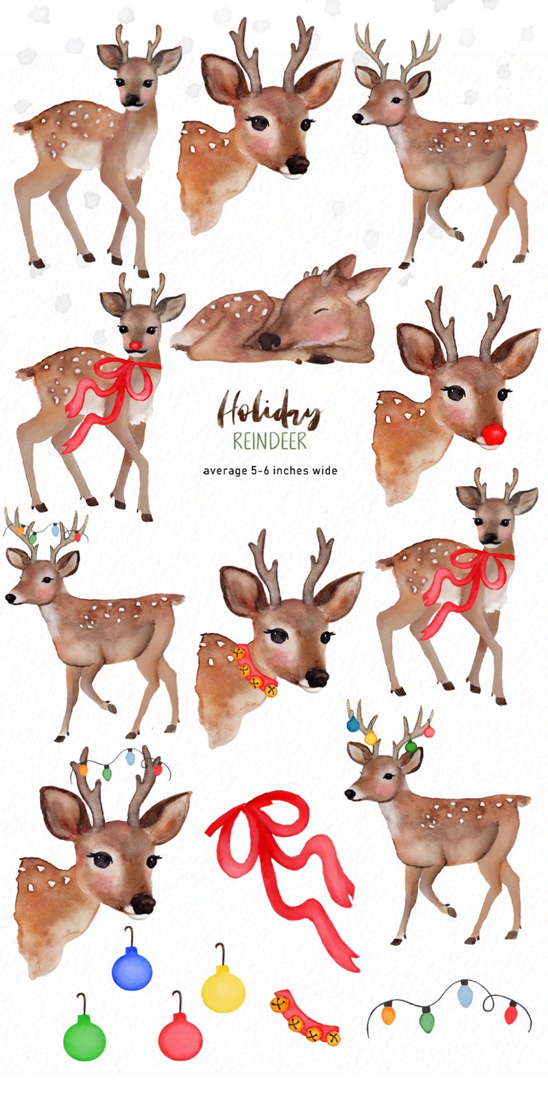 Watercolor Reindeer Clipart winter Animals Watercolor Deer | Etsy