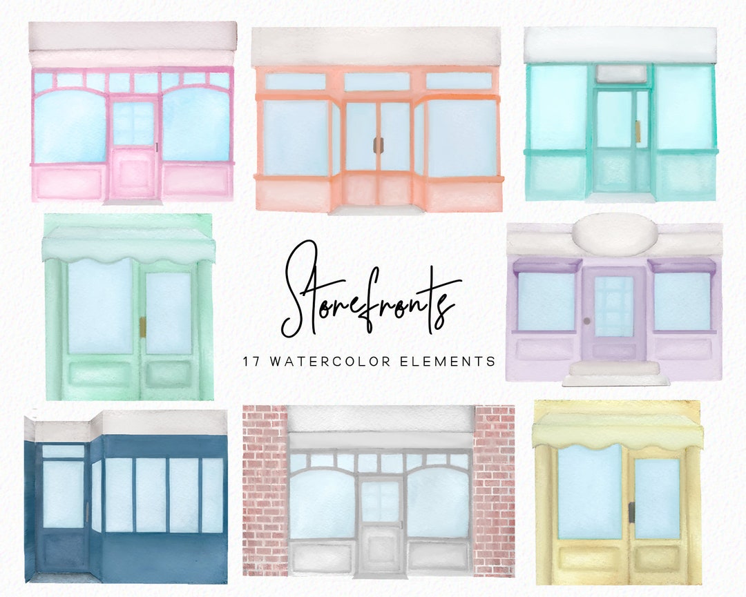 Watercolor Storefront Clipart: Handpainted Shop Illustrations (digital ...