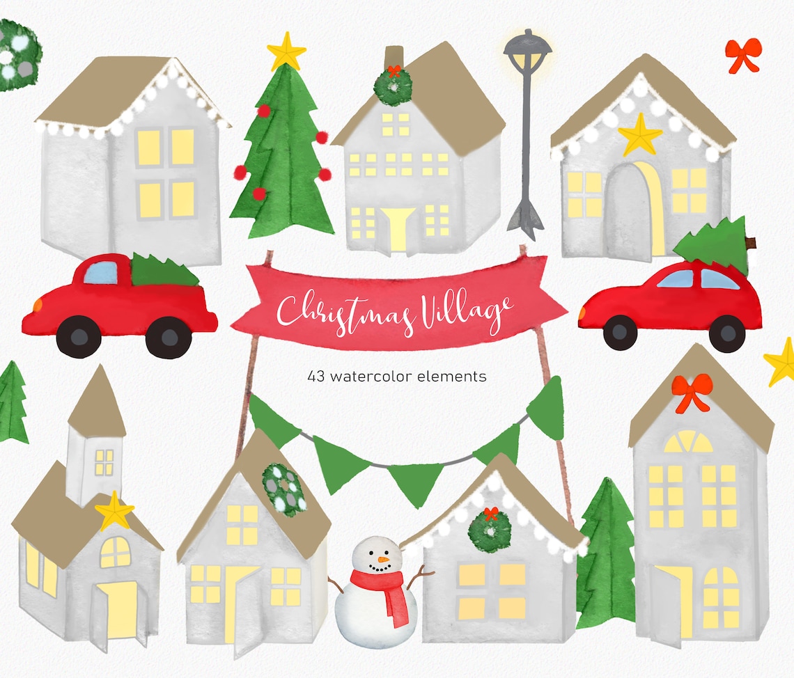 Christmas Village Clipart Winter Clipart Christmas Houses - Etsy
