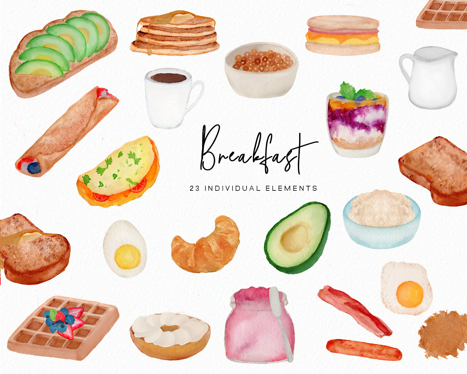 Breakfast Watercolor Clipart Food Clipart Bacon and Eggs - Etsy