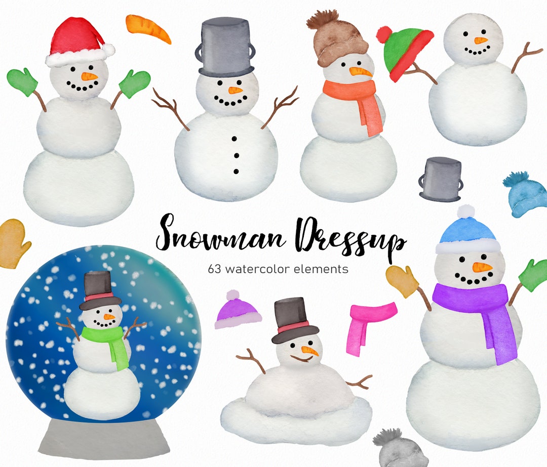 Handpainted Snowman Clipart - Watercolor Snowman - Christmas Clipart ...