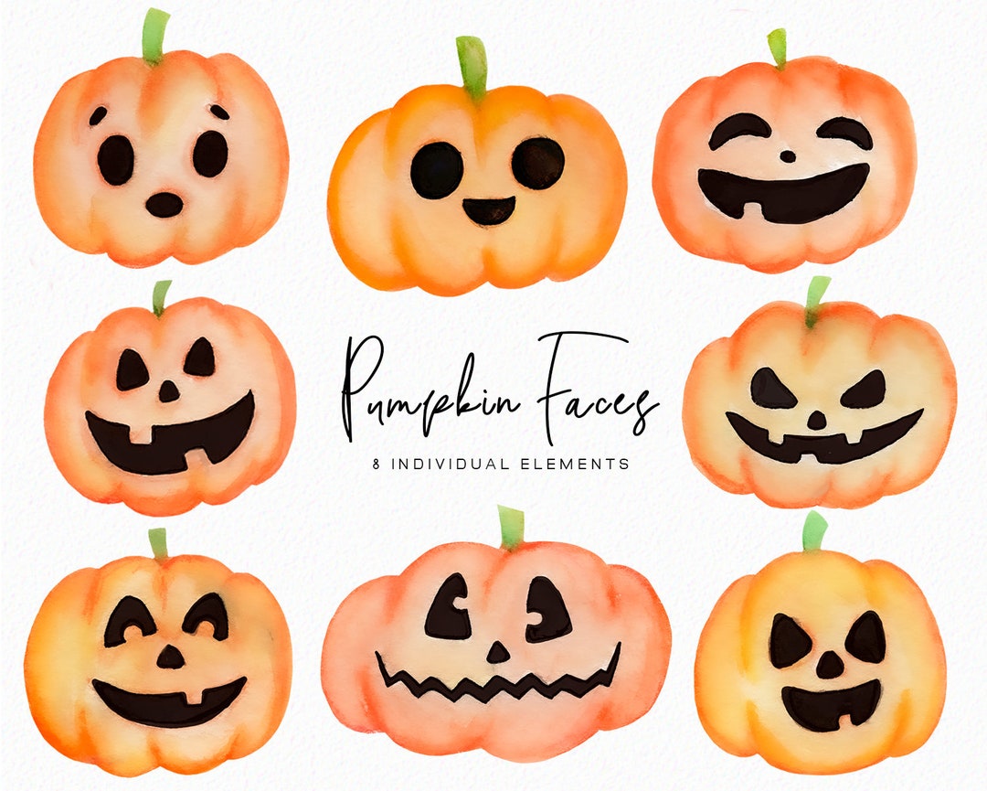 Handpainted Watercolor Jack-o-lanterns- Spooky Clipart-jackolantern ...