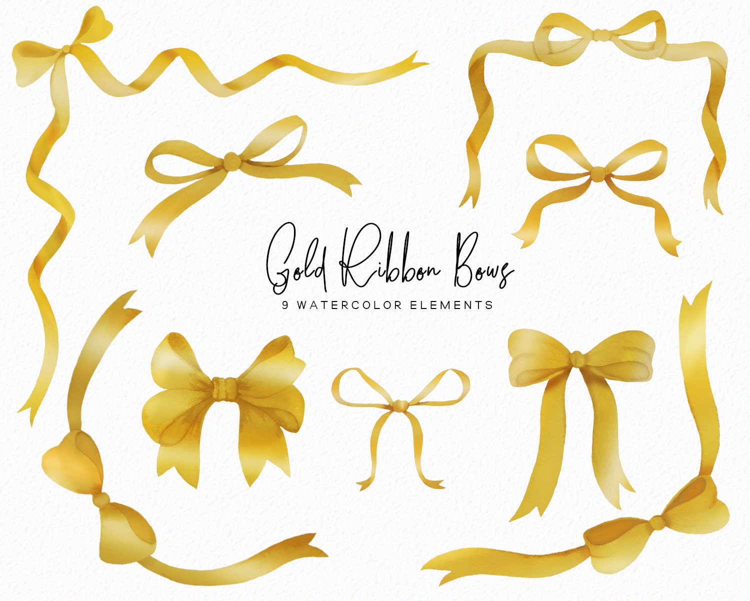 Gold Ribbon Bows Bow Frames Clipart Watercolor Bows - Etsy Canada