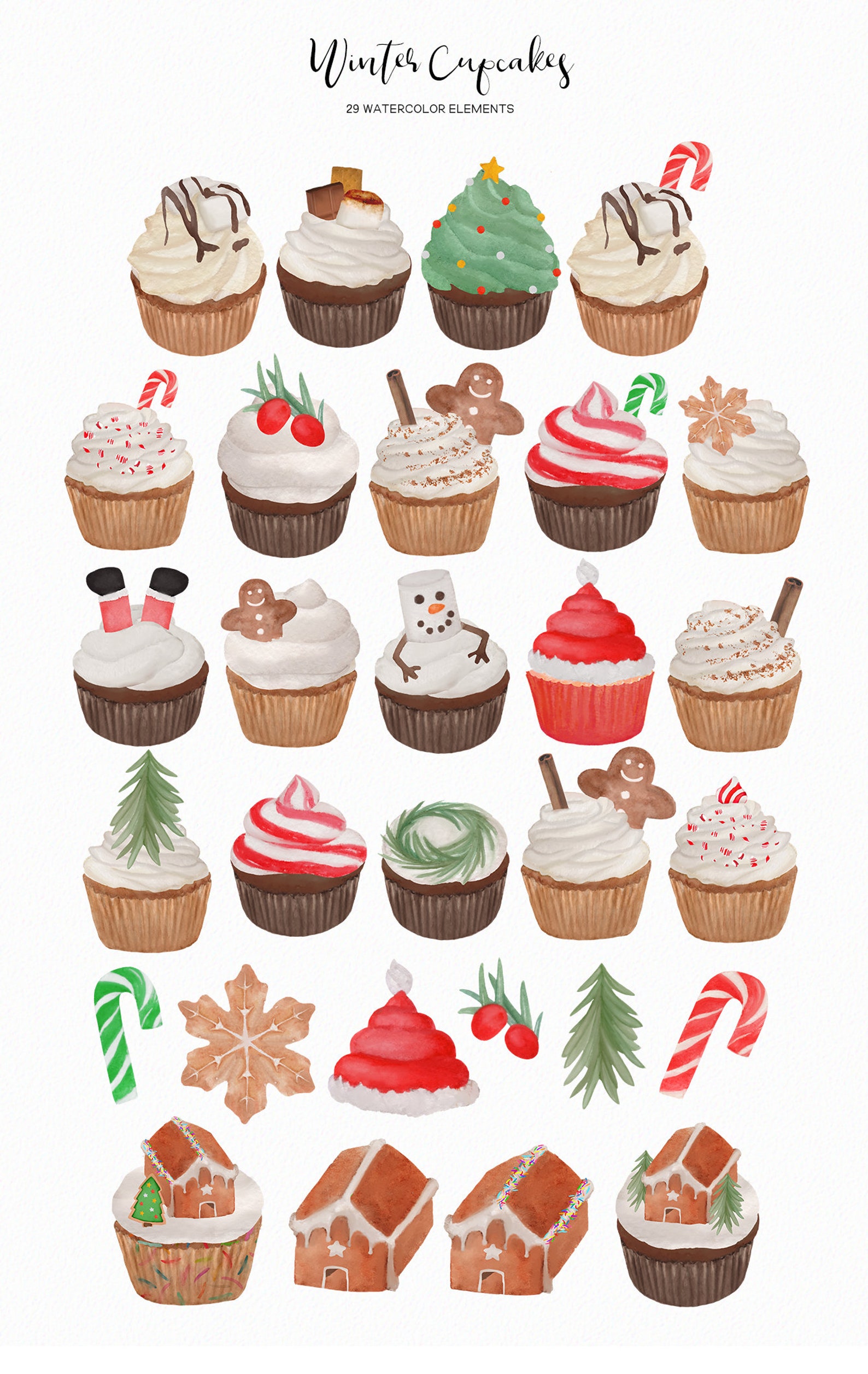 Winter Cupcake Clipart Watercolor Baking Clipart Winter - Etsy