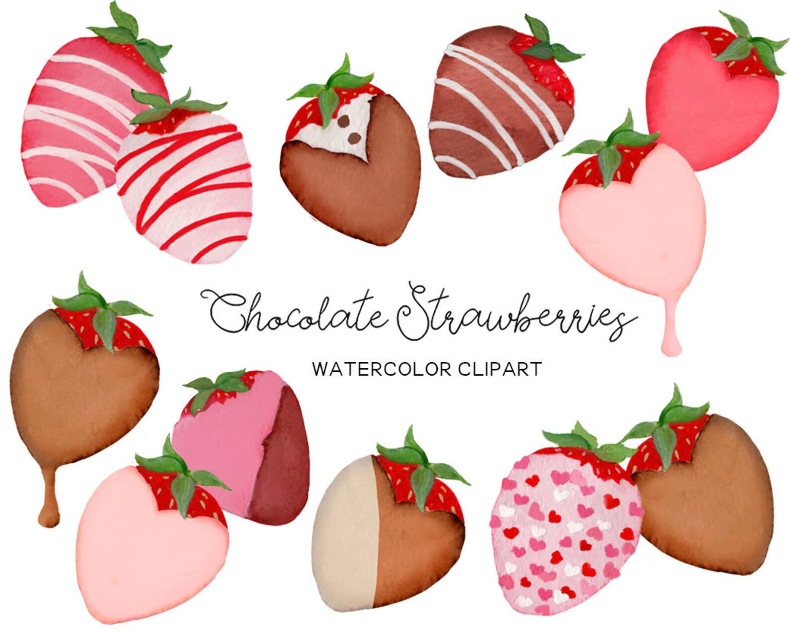 Handpainted Valentine's Clipart - Chocolate Strawberry Clipart ...