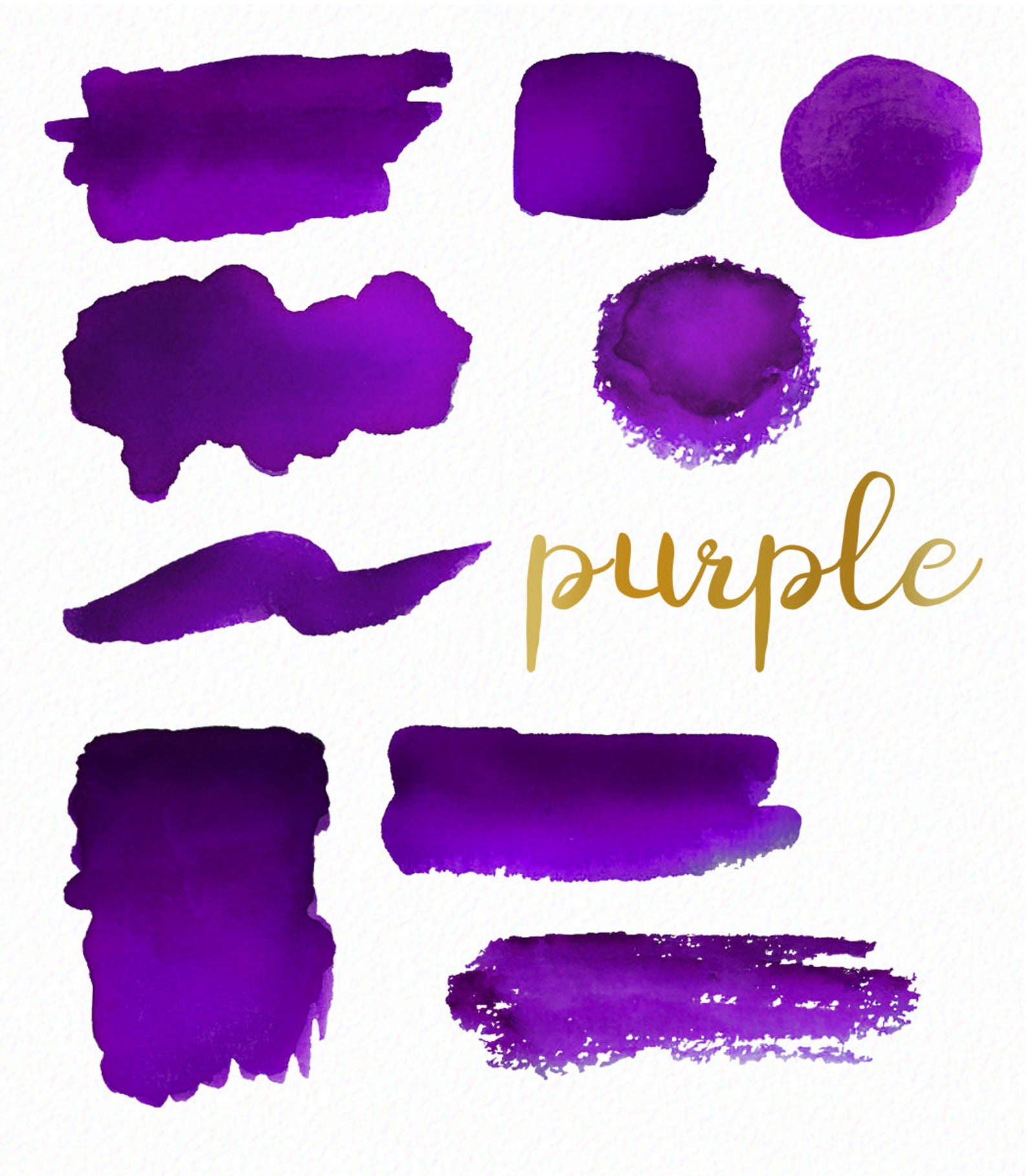 Purple and Gold Watercolor Purple Brush Strokes Splotches Watercolor ...