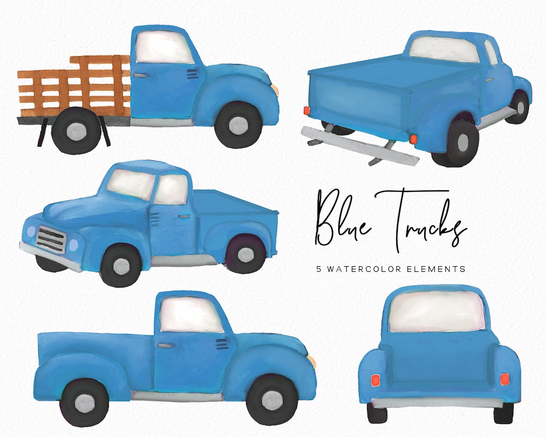 Blue Trucks - Vintage Blue Truck - Boy Trucks - Watercolor Vehicles ...