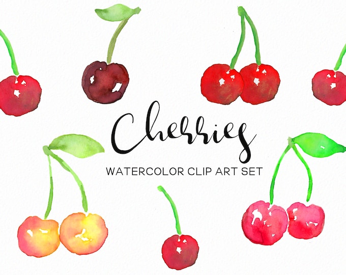Watercolor Cherries Food Clip Art Fruit Clip Art - Etsy