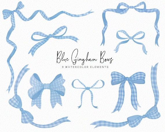 Blue Gingham Watercolor Bows Bow Frames Clipart Watercolor - Etsy