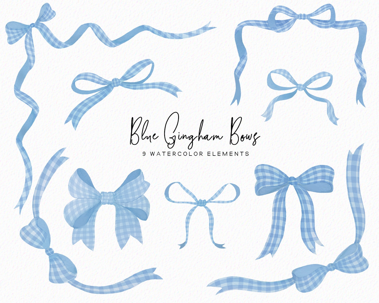 Blue Gingham Watercolor Bows Bow Frames Clipart Watercolor - Etsy