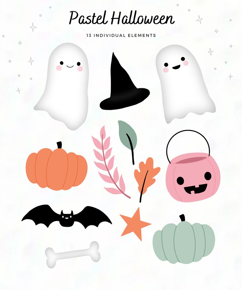 Handpainted Halloween Clipart - Spooky Clipart - Haunted - Pastel ...