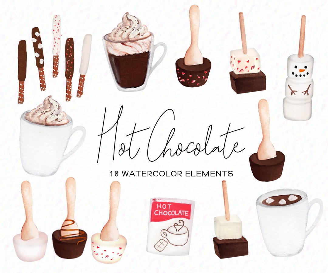 Handpainted Watercolor Hot Chocolate Clipart - Winter Clipart ...