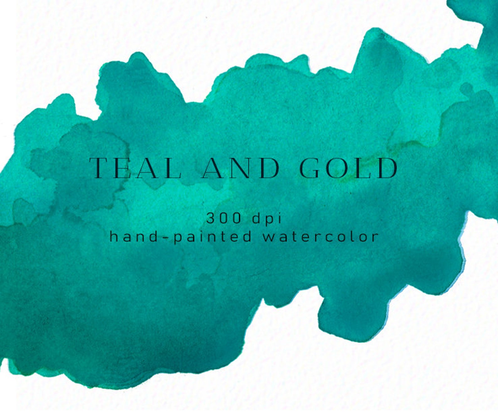Teal Watercolor Clipart Teal and Gold Watercolor Brush | Etsy