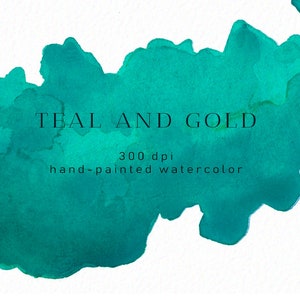 Handpainted Teal Watercolor Clipart - Teal and Gold- Watercolor Brush ...