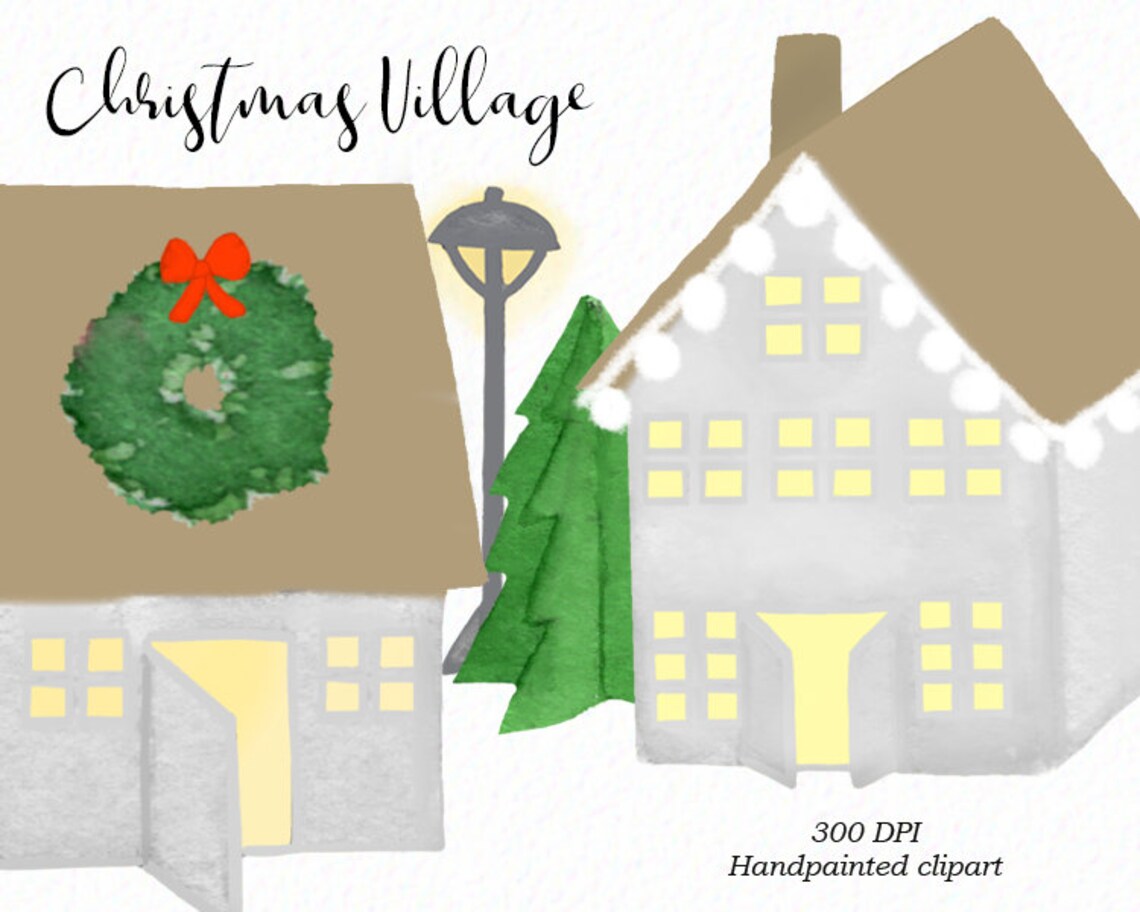 Christmas Village Clipart Winter Clipart Christmas Houses | Etsy