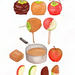 Candy Apple Clip Art Watercolor Caramel Apples Fall Treat Clipart ...