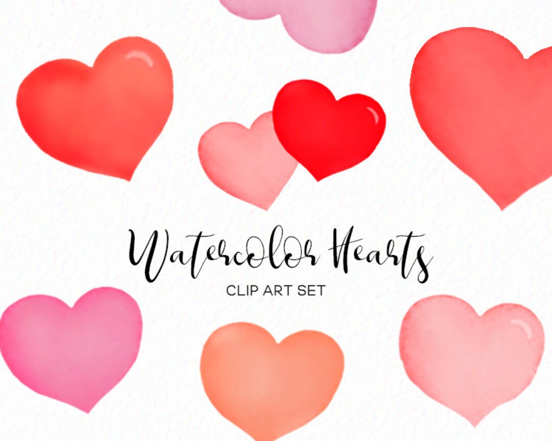 Handpainted Watercolor Hearts - Red and Pink Hearts - Heart Clipart ...