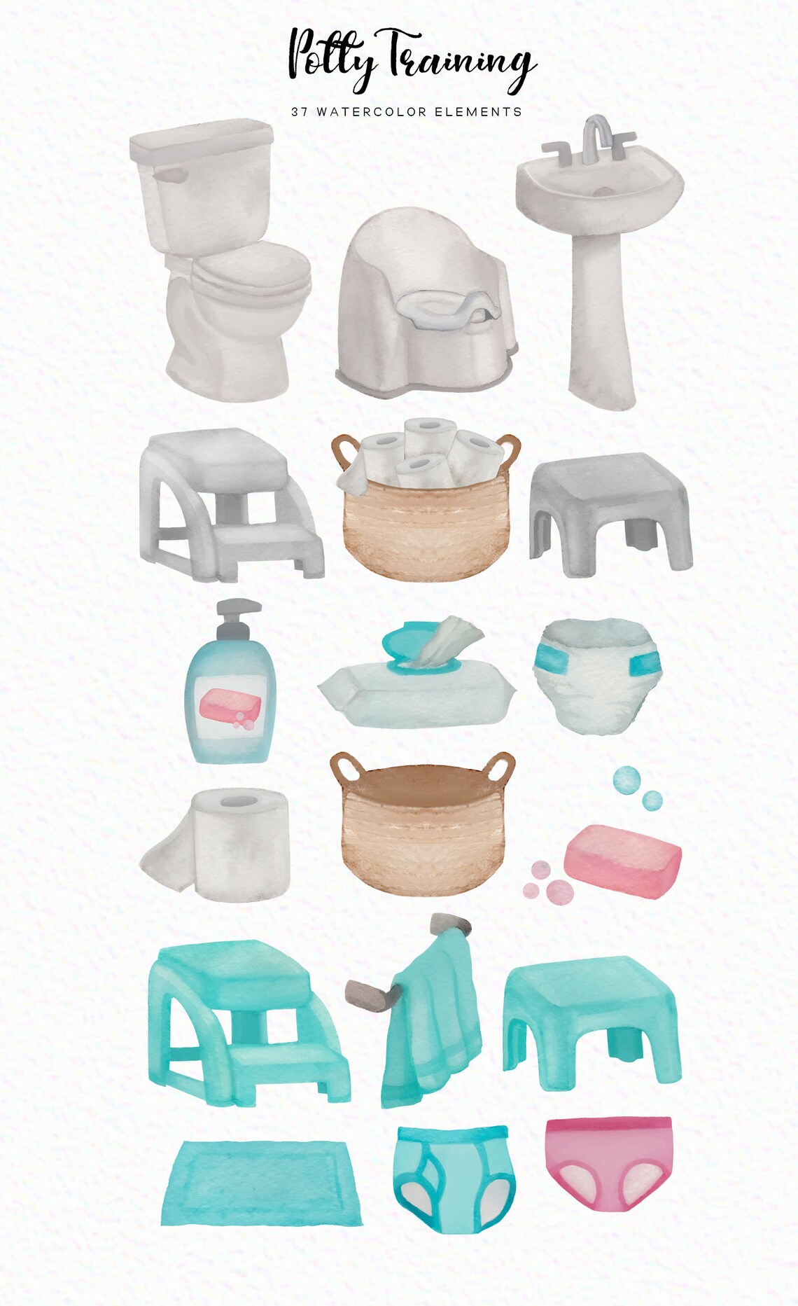 Potty Training Clip Art Watercolor Potty Training Clipart - Etsy