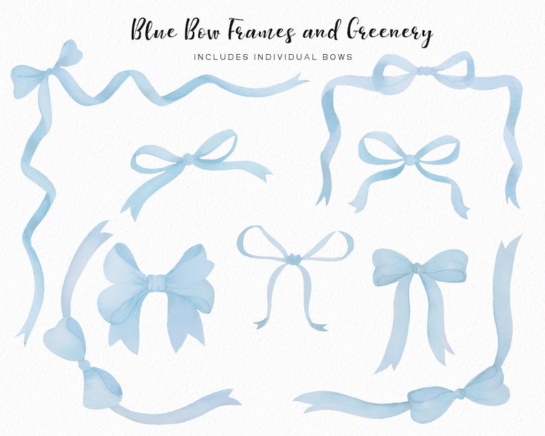 Blue Watercolor Bows Bow Frames Clipart Christmas Bow - Etsy