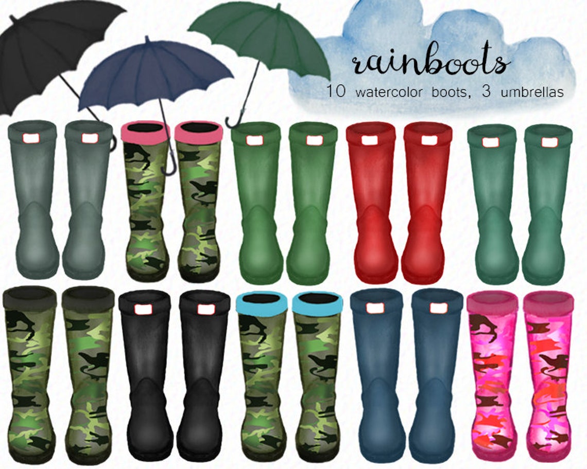 Camo Rainboots Rainboot Clip Art Spring Clip Art Rainy - Etsy