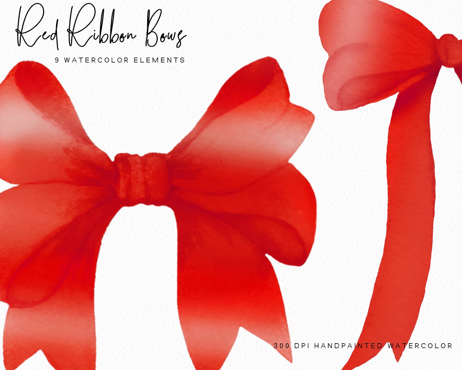 Handpainted Red Ribbon Bows - Bow Frames Clipart - Watercolor Bows ...