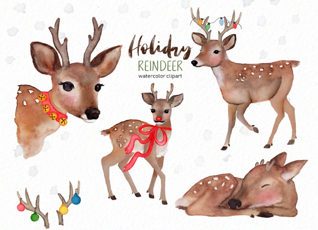 Watercolor Reindeer Clipart winter Animals Watercolor Deer Holiday Clip ...